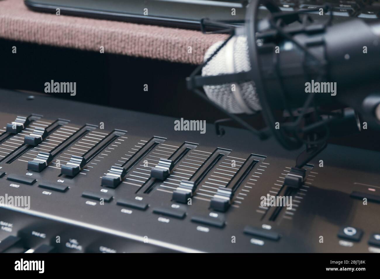 Microphone and multi-channel mixer at radio station Stock Photo - Alamy