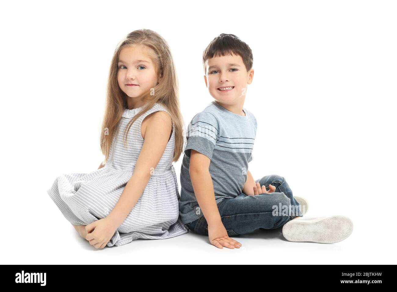 Cute little children on white background Stock Photo - Alamy