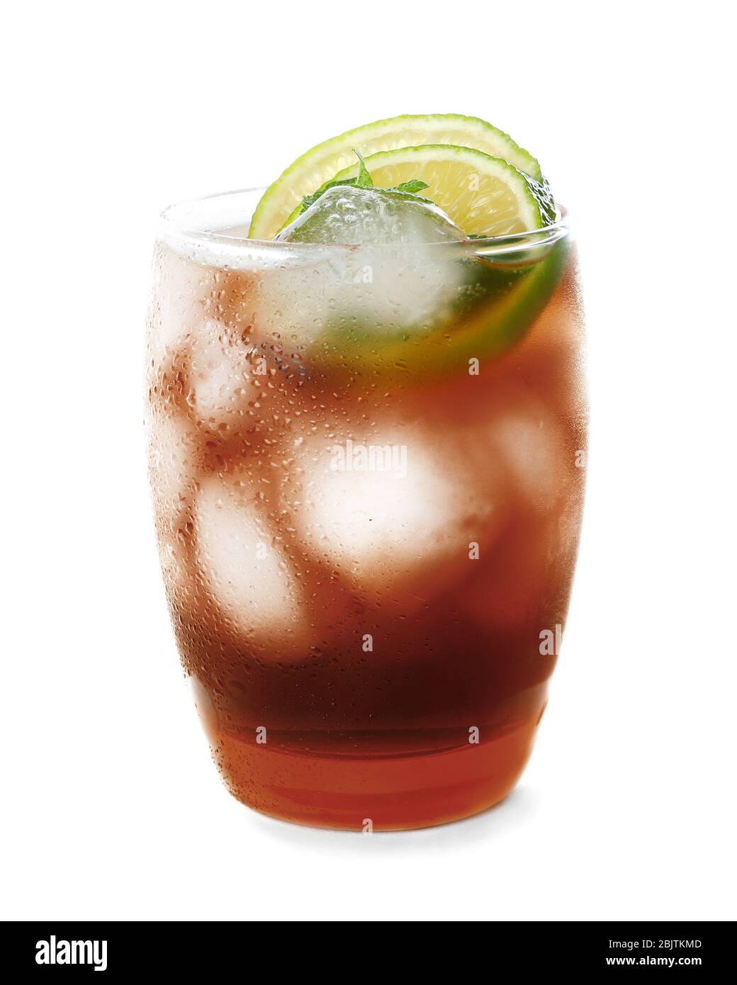 Glass of Cuba Libre cocktail on white background Stock Photo - Alamy