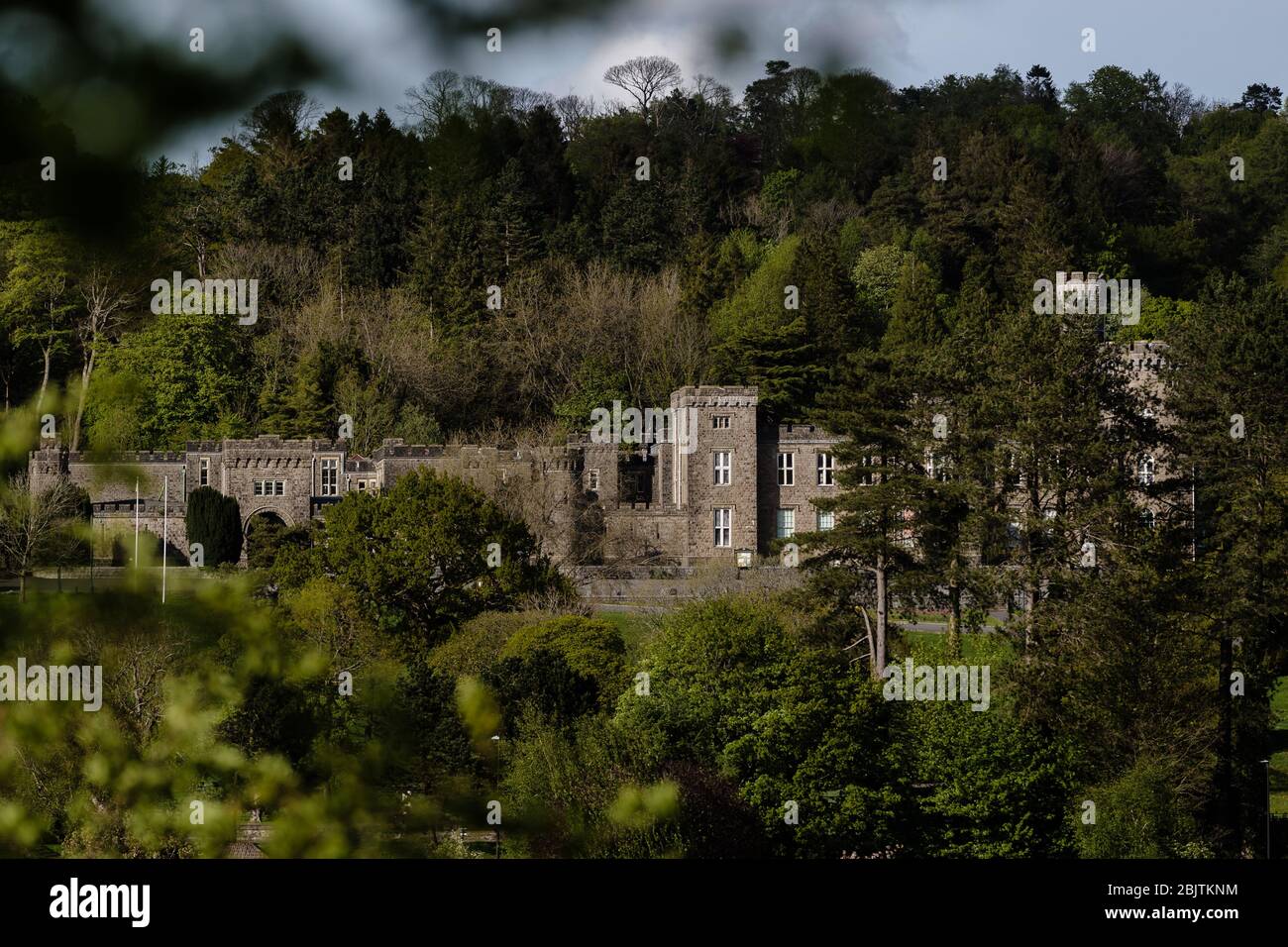MERTHYR TYDFIL, WALES - 29 APRIL 2020 - Cyfarthfa Castle hidden amongst ...