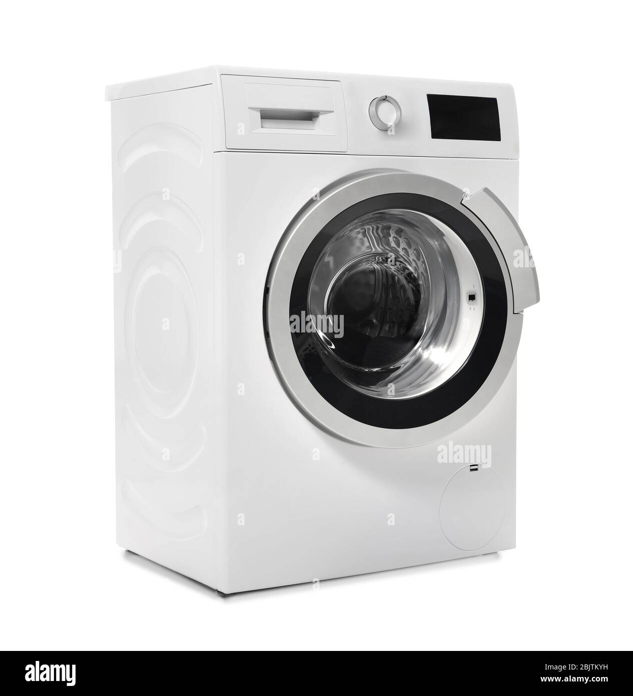 Modern washing machine on white background Stock Photo - Alamy