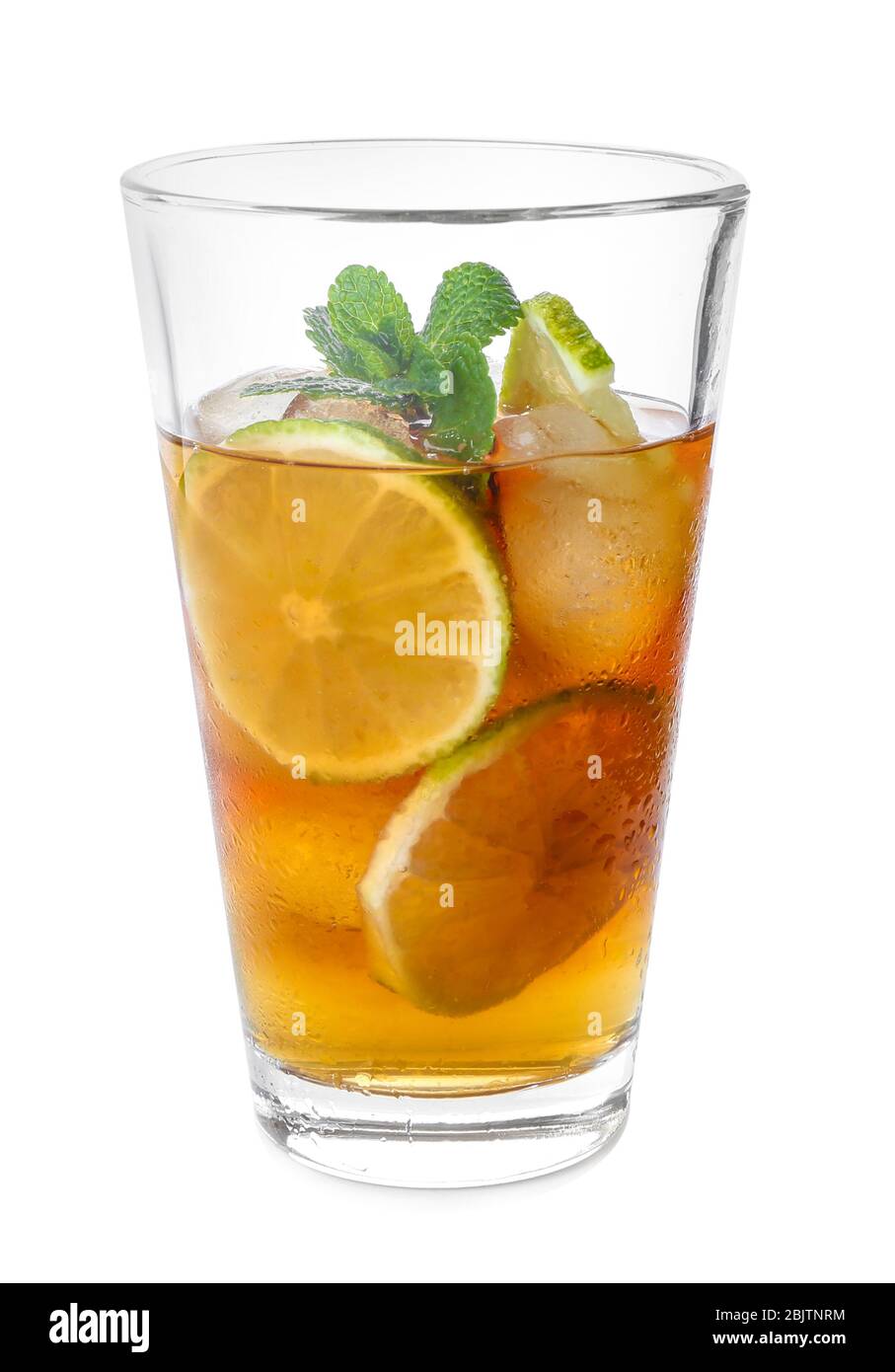 Glass with Cuba Libre cocktail on white background Stock Photo - Alamy