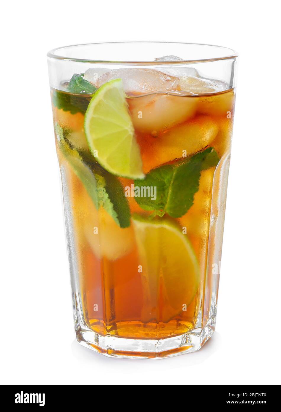 Glass with Cuba Libre cocktail on white background Stock Photo - Alamy