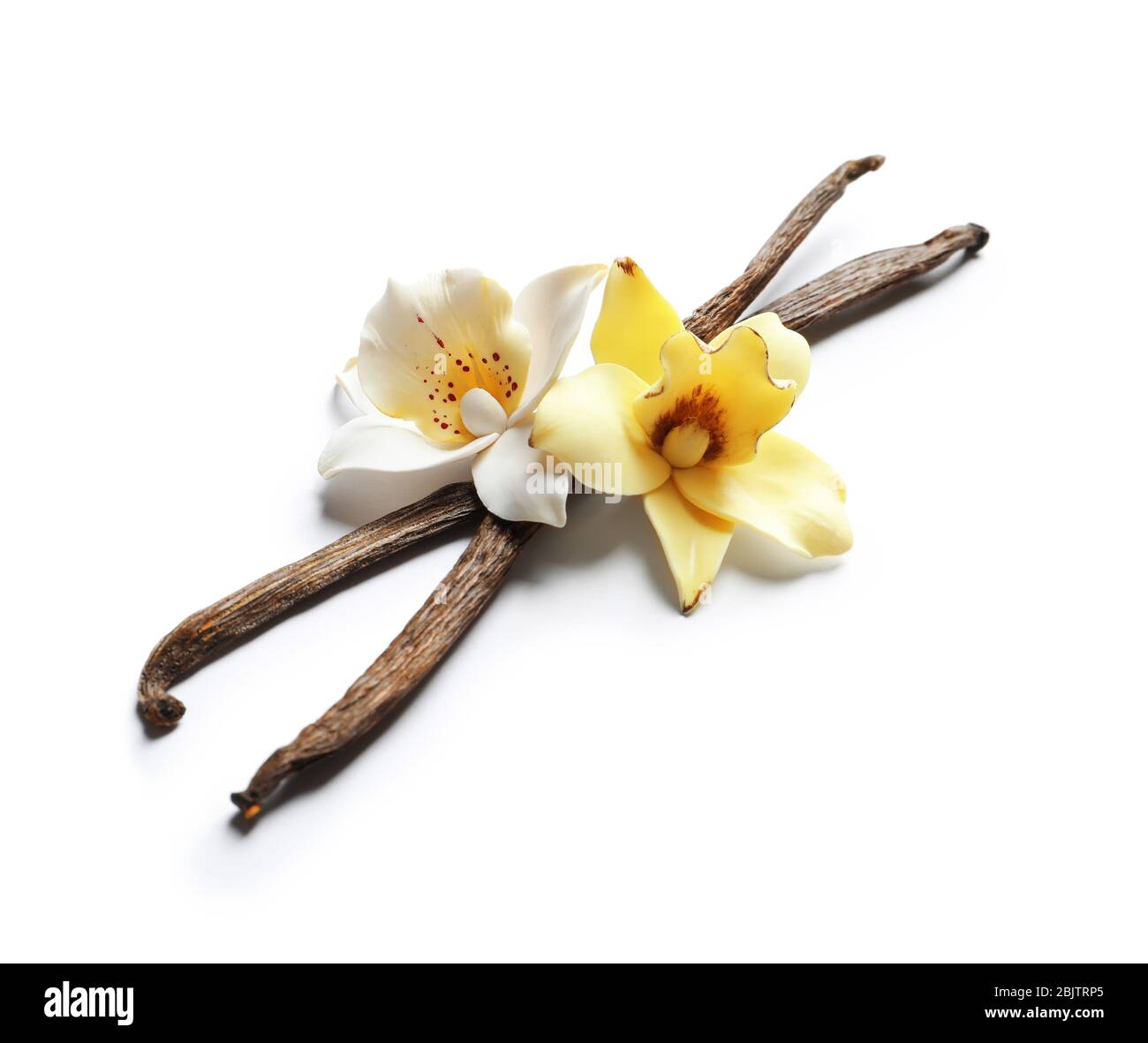 Vanilla sticks and flowers on white background Stock Photo - Alamy
