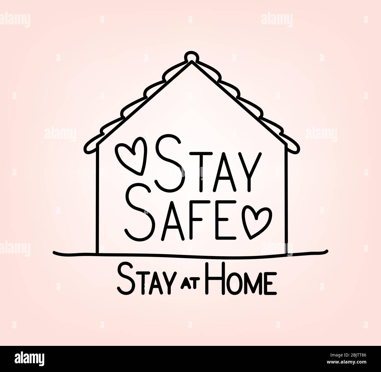 Stay safe and at home text with house and hearts vector design Stock ...