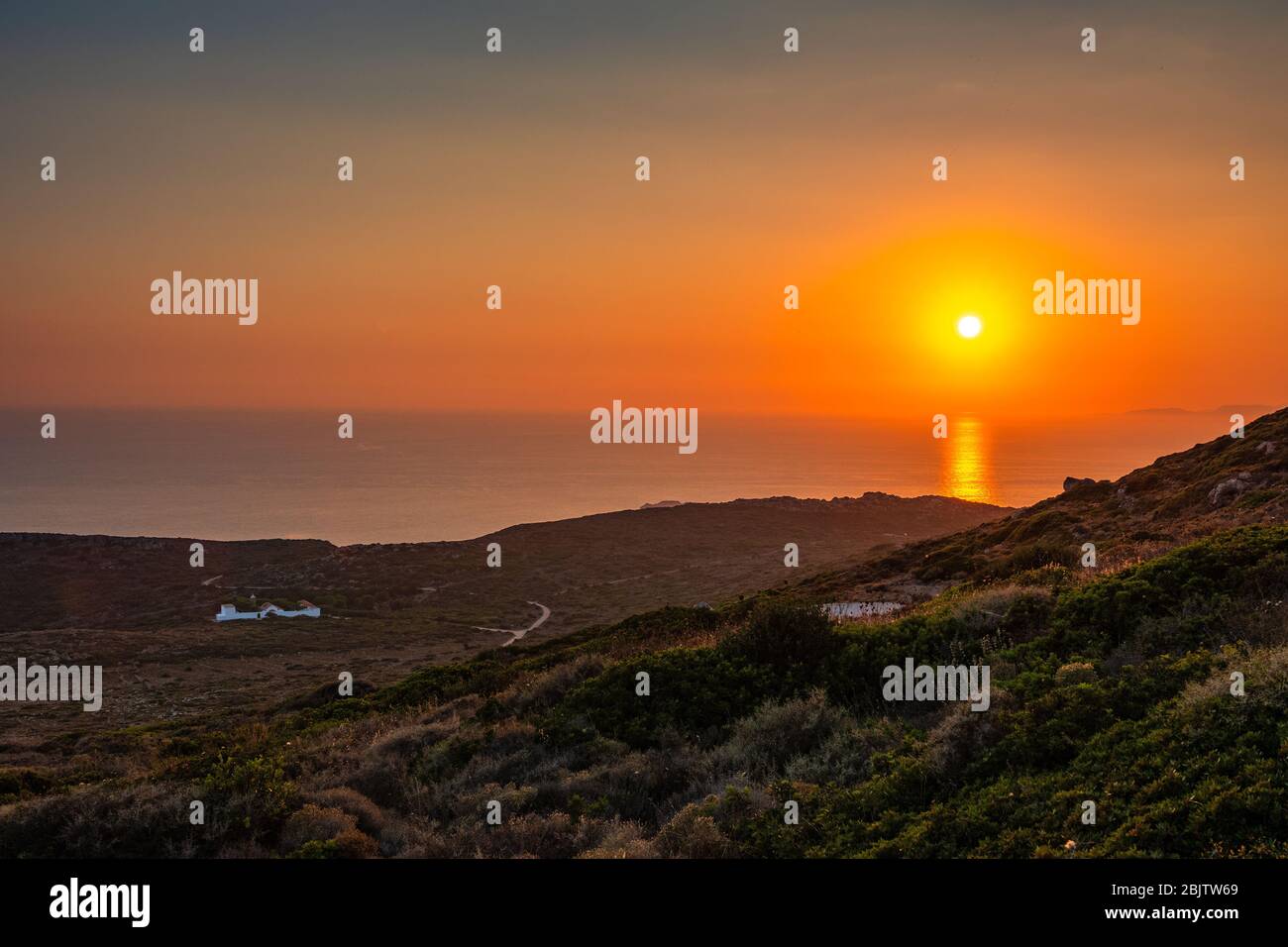Beautiful sunset behind Kythera island. Natural beauty with ...