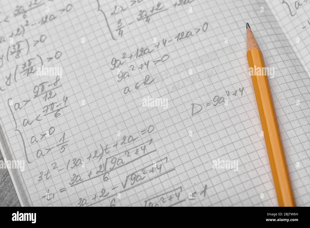 Exercise book with math homework, closeup Stock Photo - Alamy