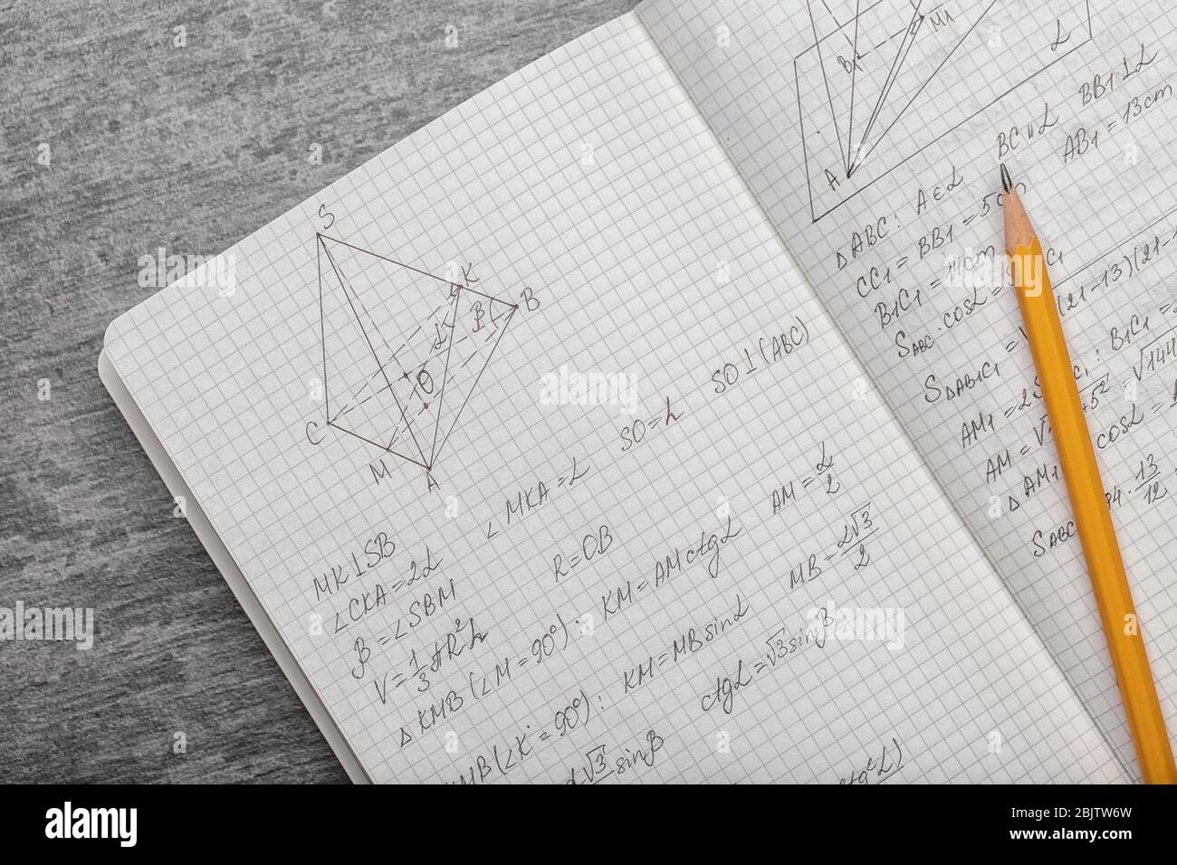 Exercise book with math homework, closeup Stock Photo - Alamy