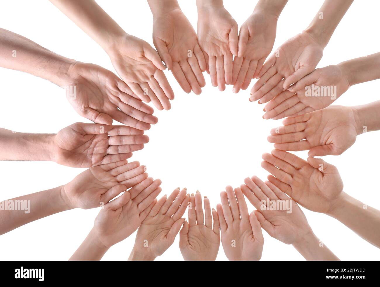 Young people making circle with their hands as symbol of unity, on ...