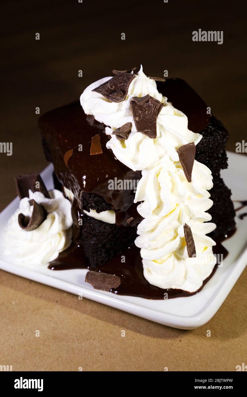 A brownie-style chocolate cake served in Barrington, Nova Scotia ...