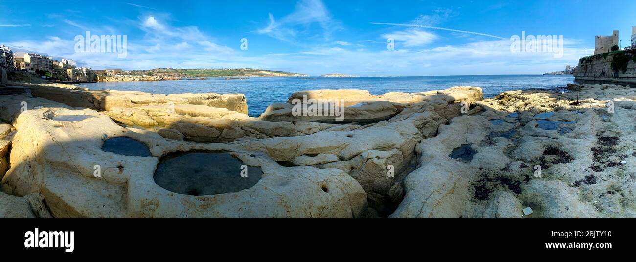 Panoramic View of Saint Pauls Bay, Malta Stock Photo - Alamy