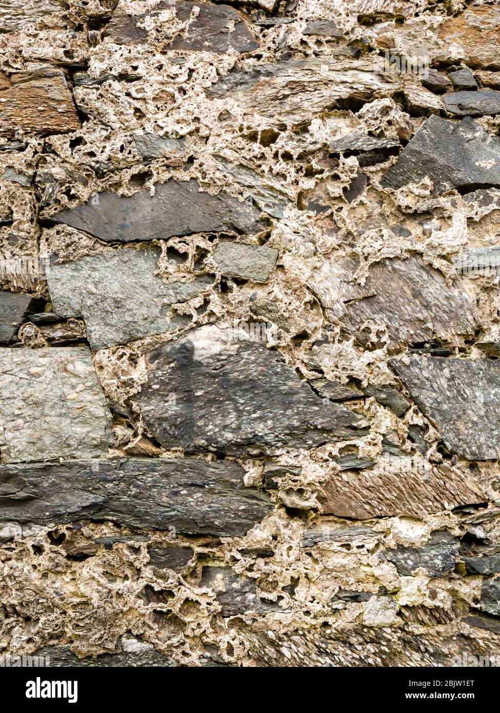 Rubble walls with heavily weathered mortar at Cromwells Fort on ...