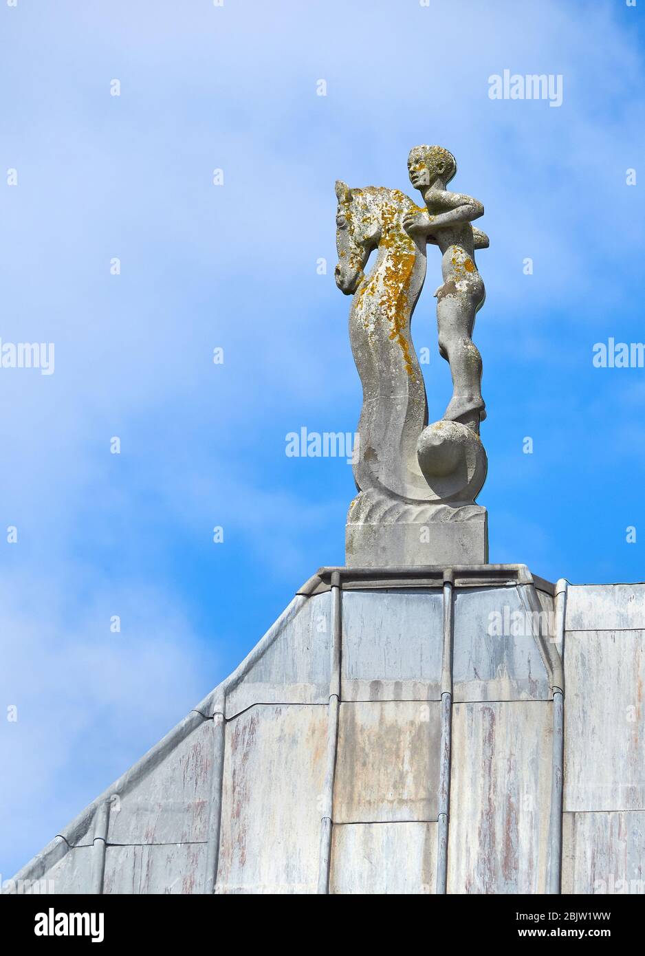Boy and seahorse - one of a pair of sculptures called 'Seahorses and ...