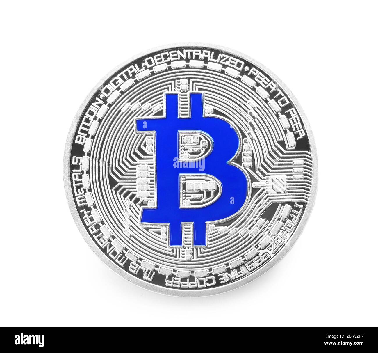 Silver bitcoin on white background Stock Photo - Alamy