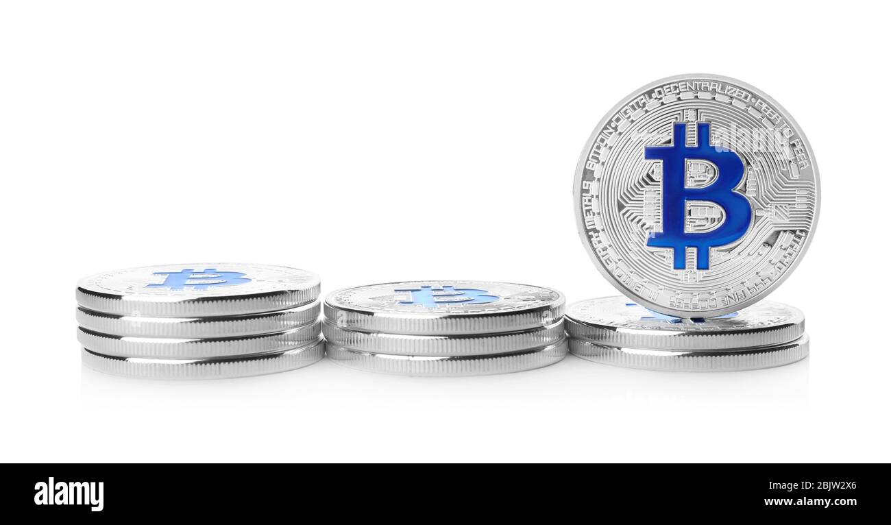 Cryptocurrency stack silver bitcoins hi-res stock photography and ...