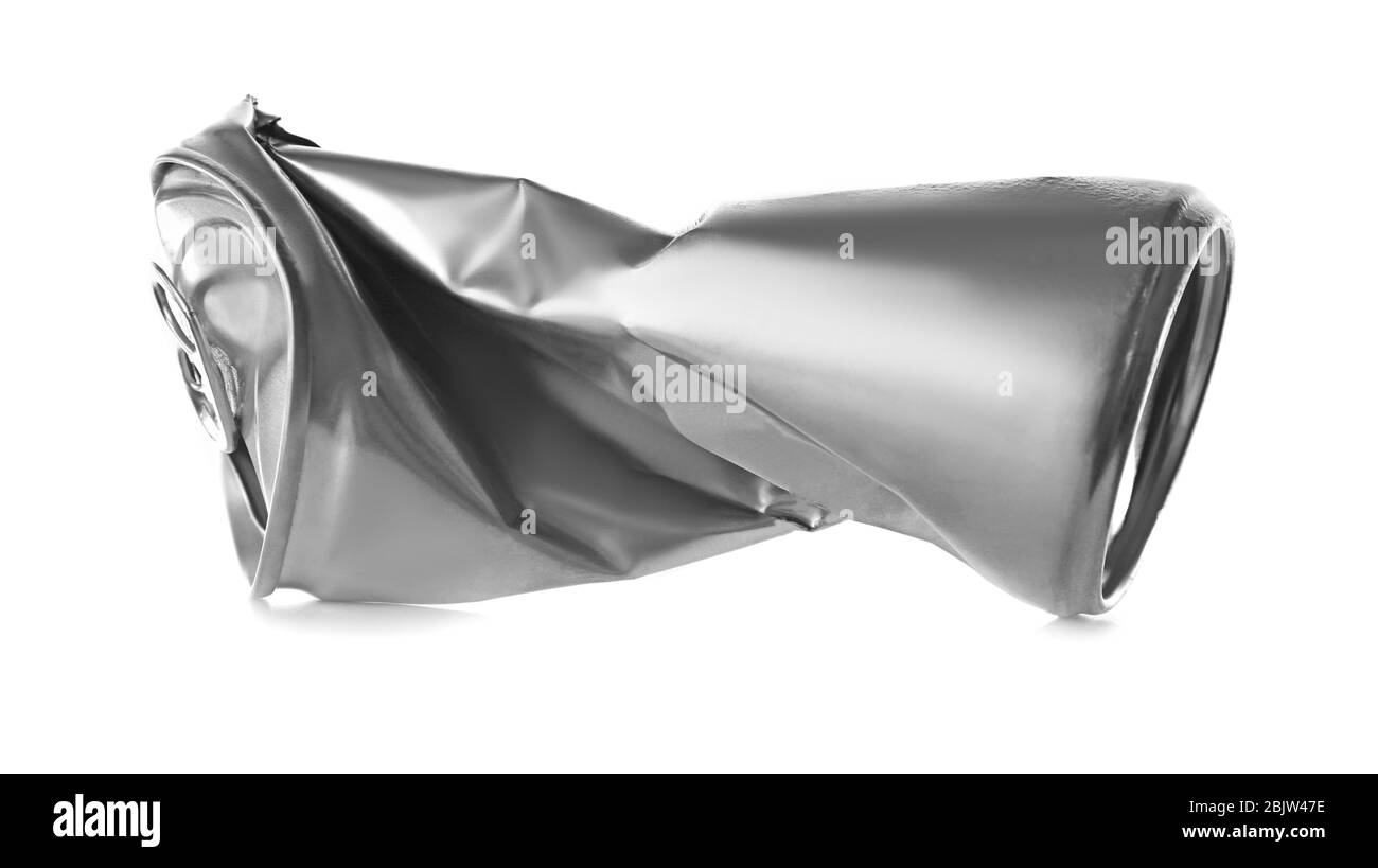 Crumpled empty can on white background Stock Photo - Alamy