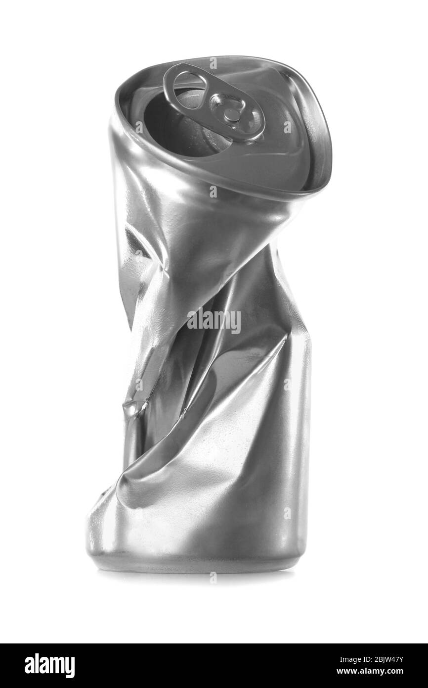 Crumpled empty can on white background Stock Photo - Alamy