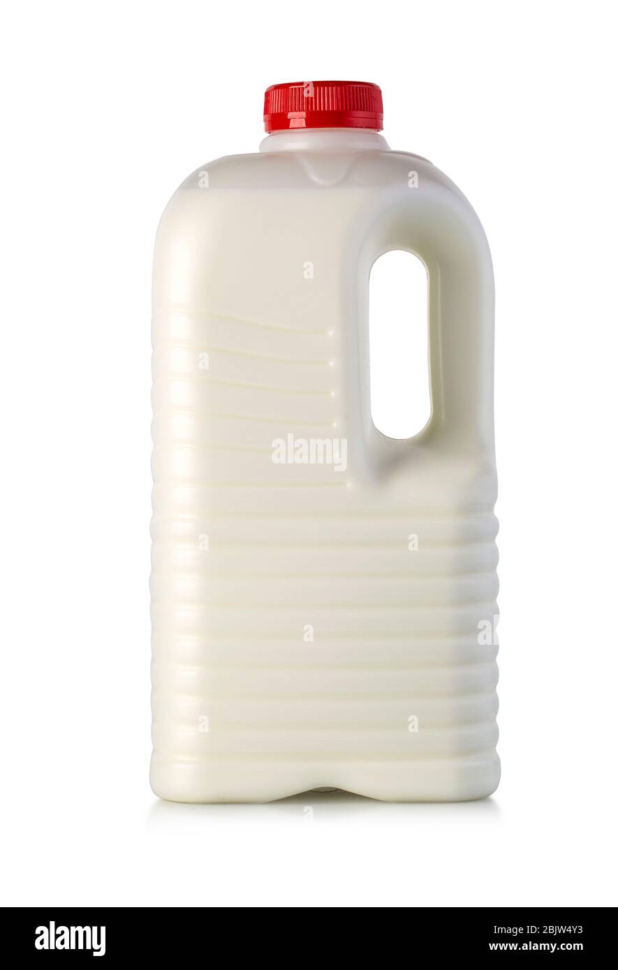 Milk Bottle with Red Cap Isolated on White Background.With clipping ...