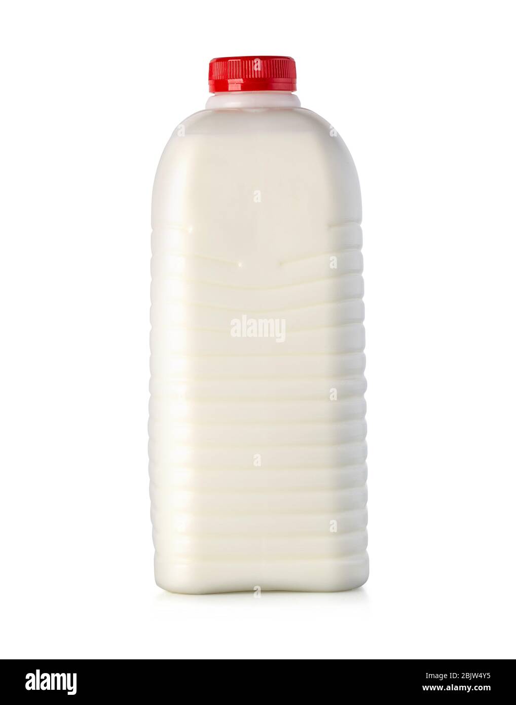 Milk Bottle with Red Cap Isolated on White Background.With clipping ...