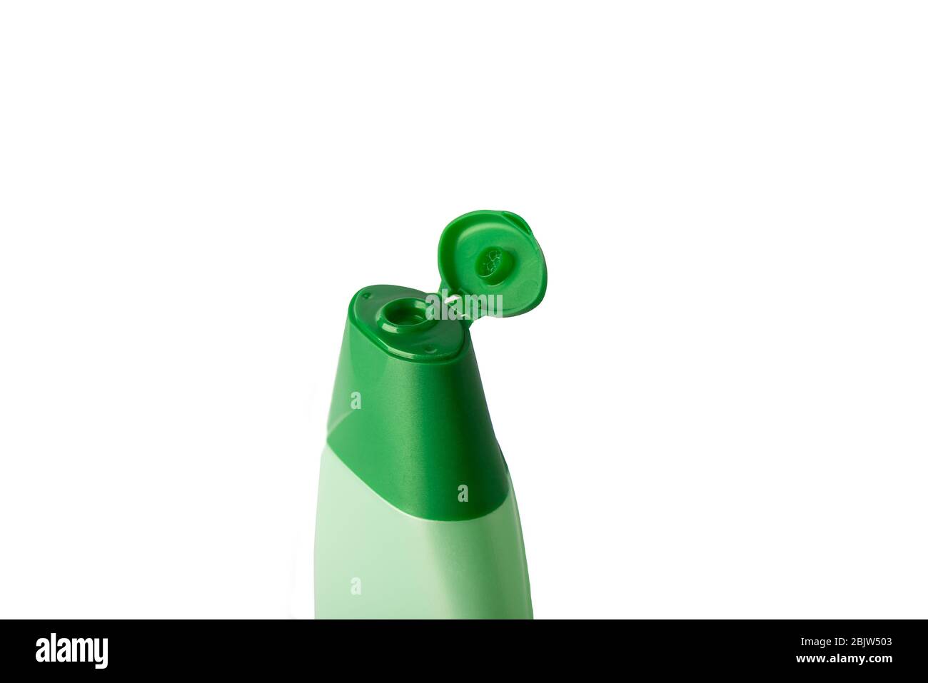 Open plastic bottle for household chemicals or personal care. Empty ...