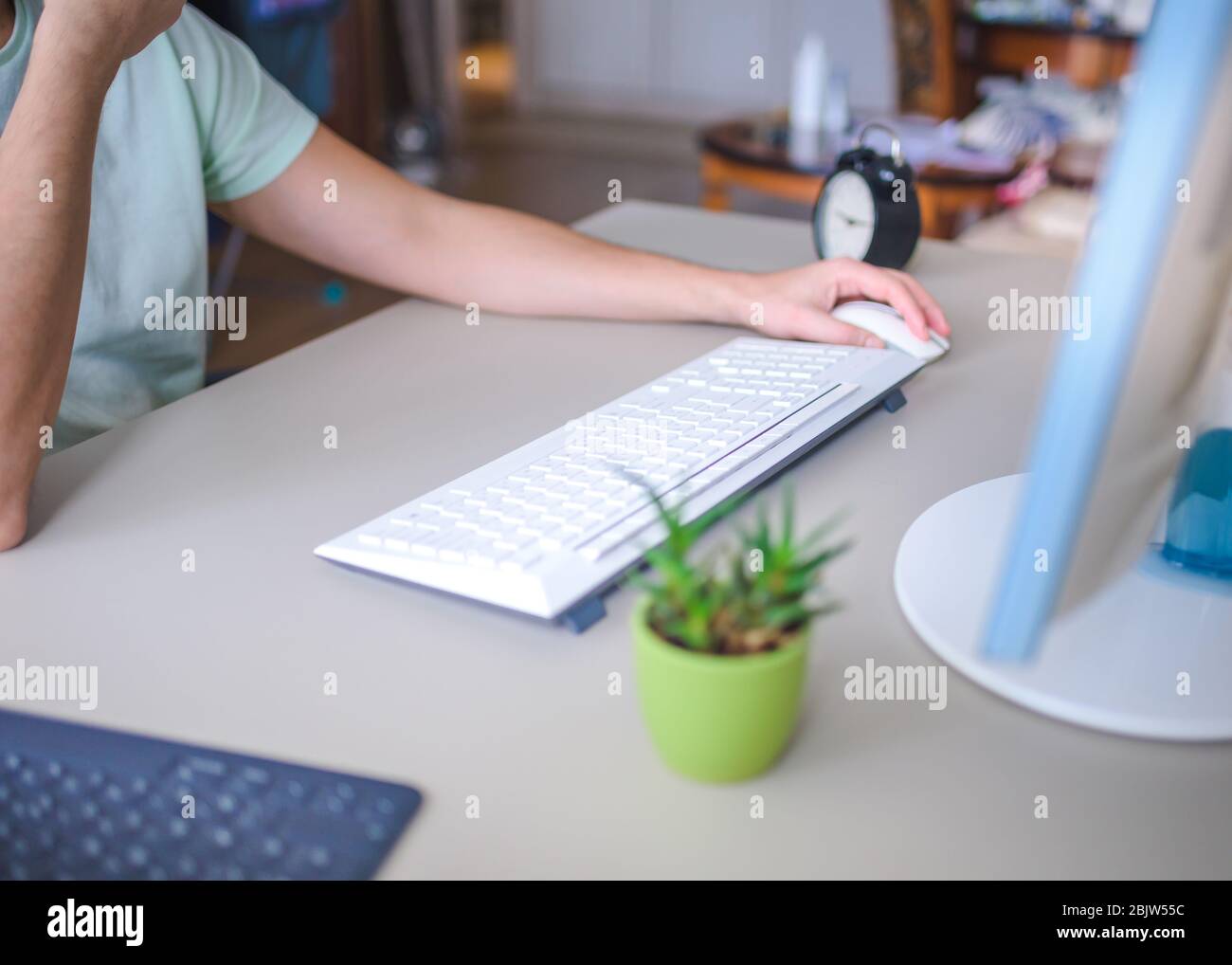 Man working at home on laptop computer Stock Photo - Alamy