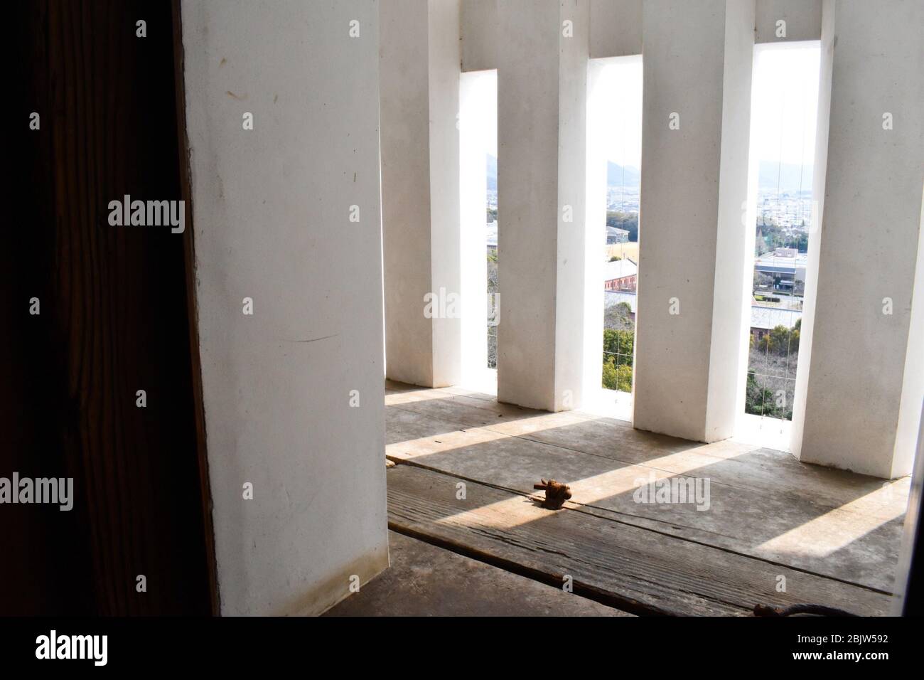 View from historical and traditional style of window in castle Himeji ...