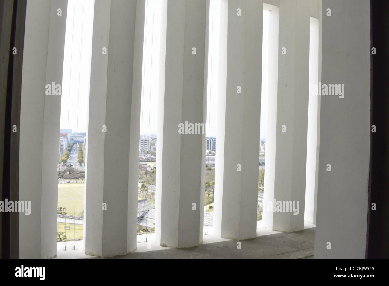 View from historical and traditional style of window in castle Himeji ...