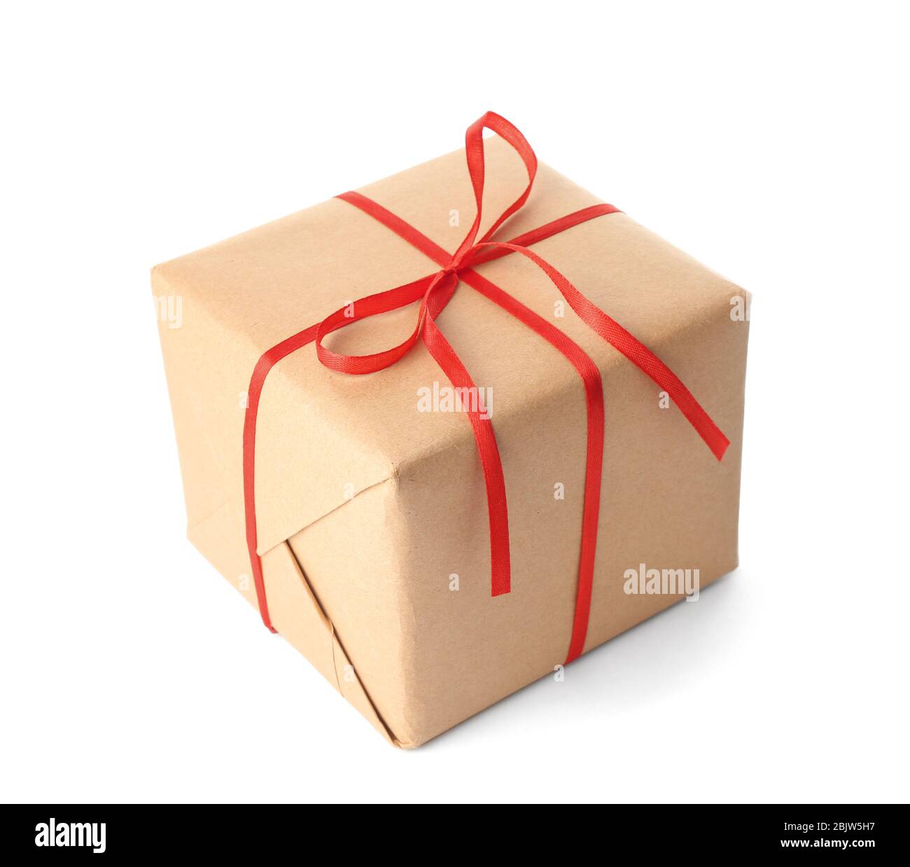 Parcel gift box with red ribbon on white background Stock Photo - Alamy