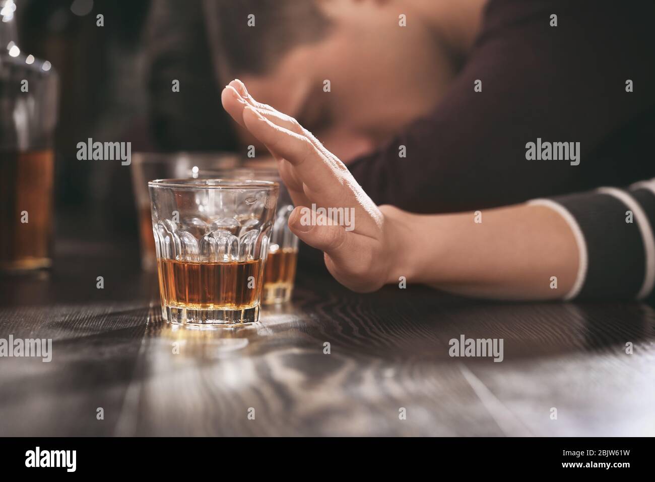 Woman refusing to drink alcohol in bar, closeup Stock Photo - Alamy