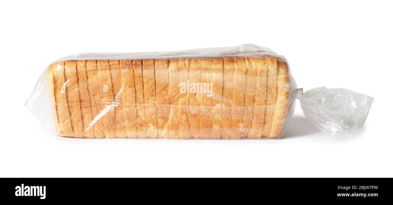 Package with slices of bread for toasting on white background Stock ...