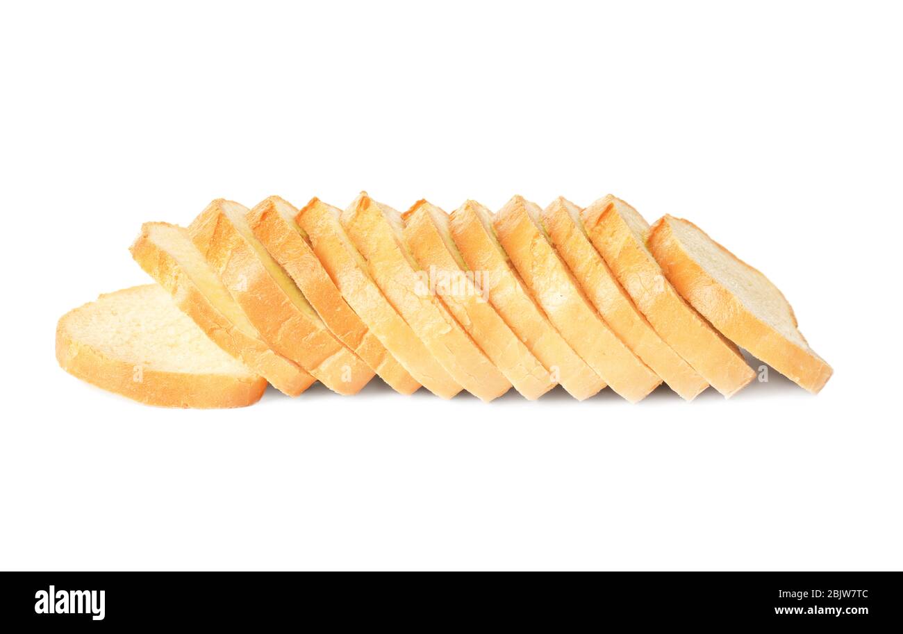 Slices of bread for toasting on white background Stock Photo - Alamy