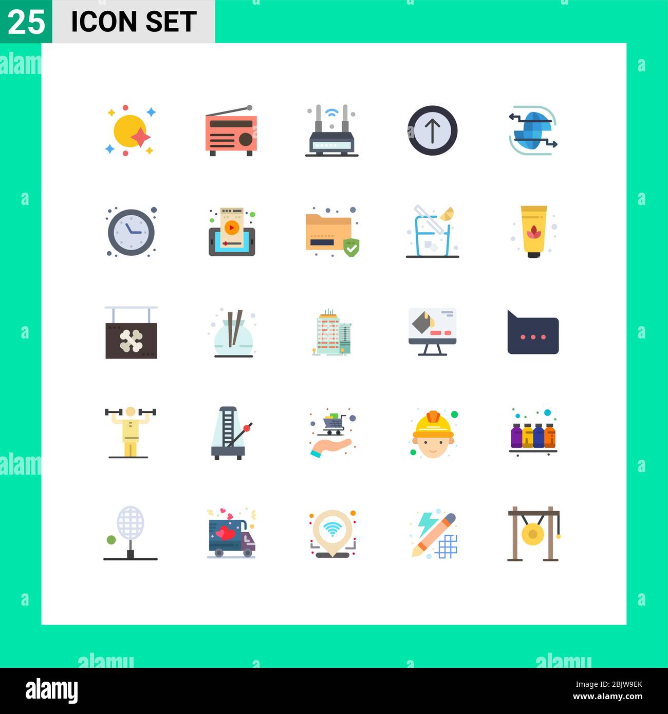 Mobile Interface Flat Color Set Of 25 Pictograms Of Connect Arrow Media Upload Wifi Editable