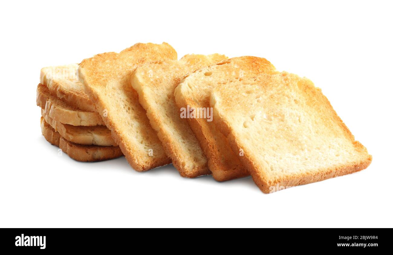 Toasted bread on white background Stock Photo - Alamy