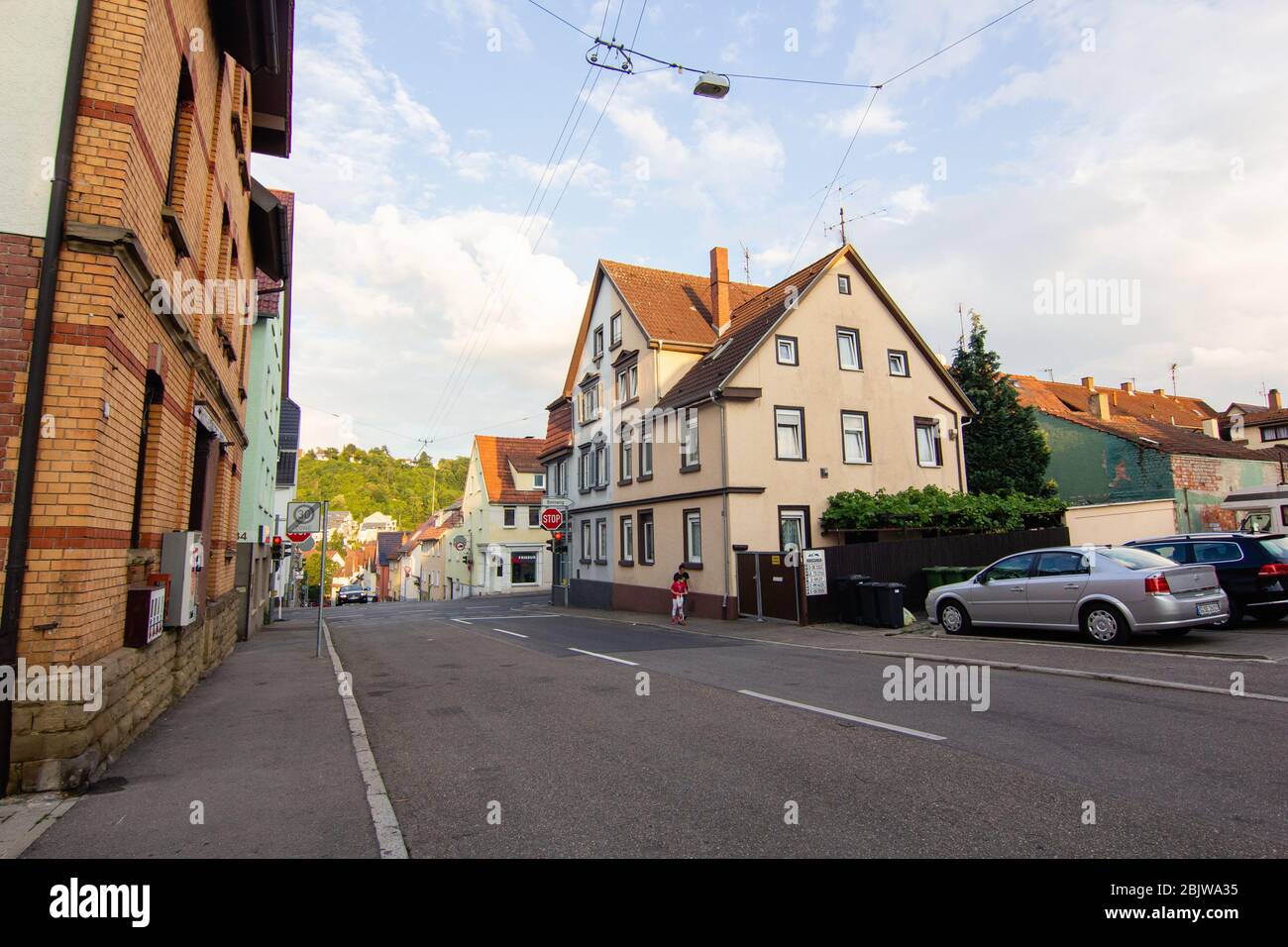 Typical german houses and street in Feuerbach-Mitte neighborhood in ...