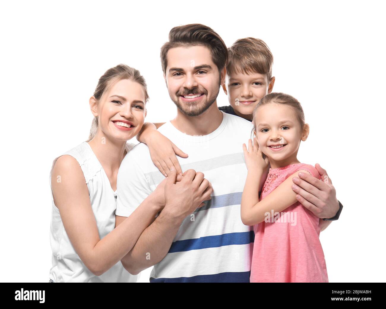 Portrait of couple with children on white background. Happy family ...
