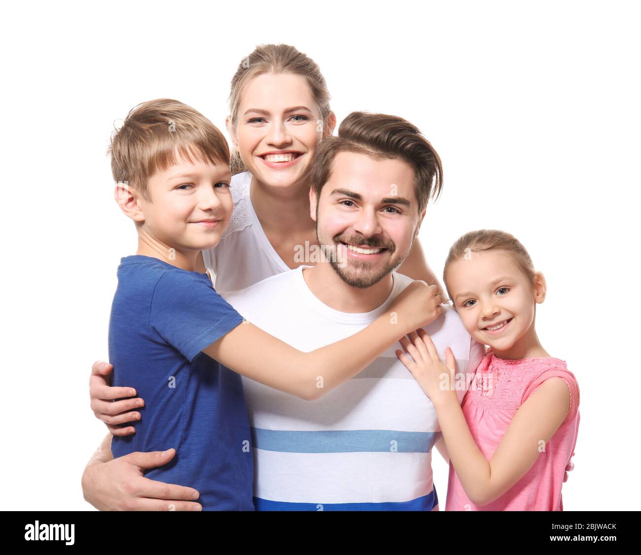 Portrait of couple with children on white background. Happy family ...