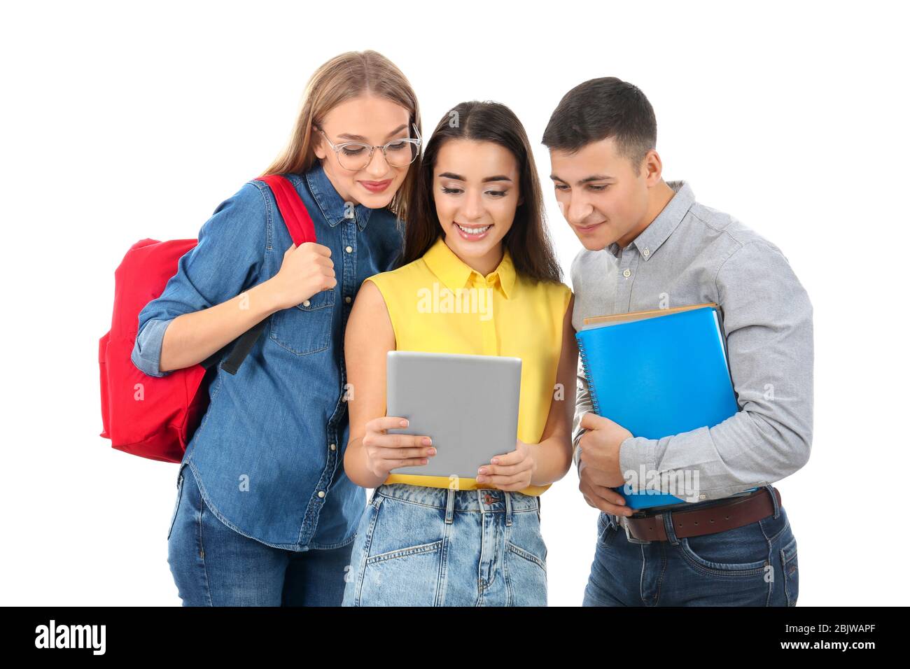 Students finding out grades for exam on white background Stock Photo ...