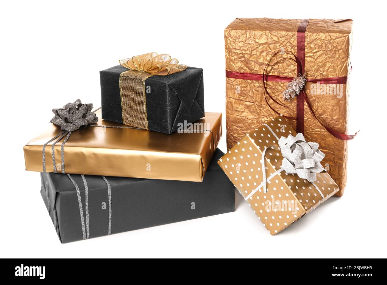 Beautiful gift boxes on white background Stock Photo - Alamy