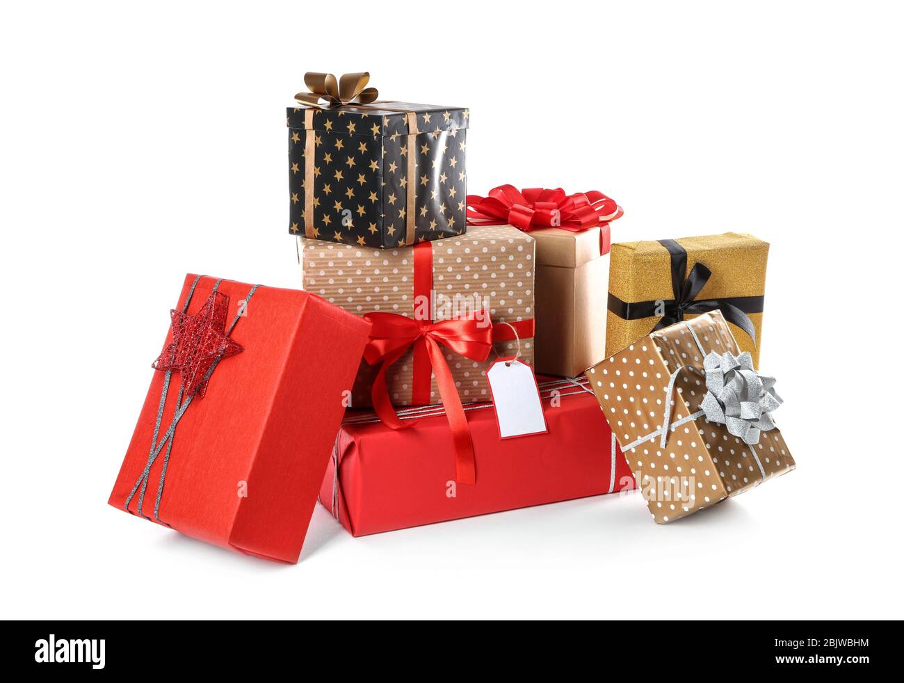 Beautiful gift boxes on white background Stock Photo - Alamy