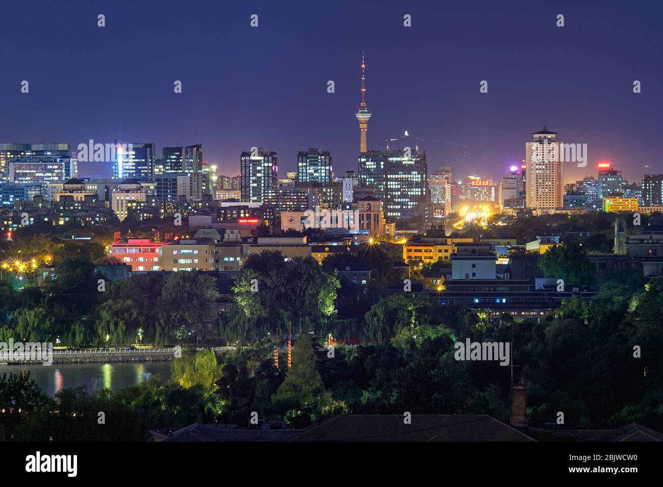 Beijing / China - October 10, 2018: Night view of west Beijing Skyline ...