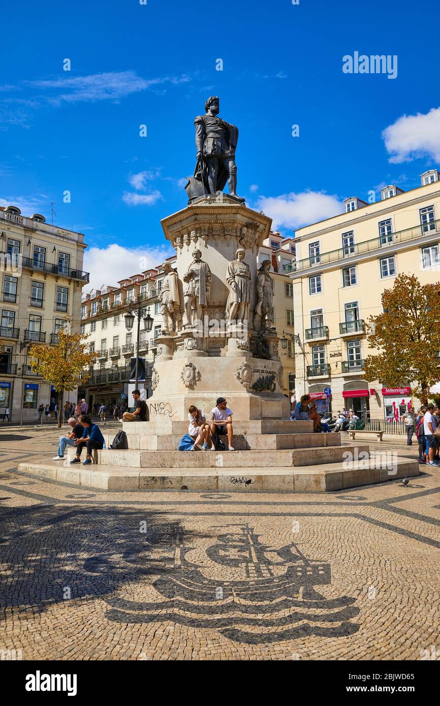 Praça Luis de Camões square with the statue of Luis de Camões and the ...