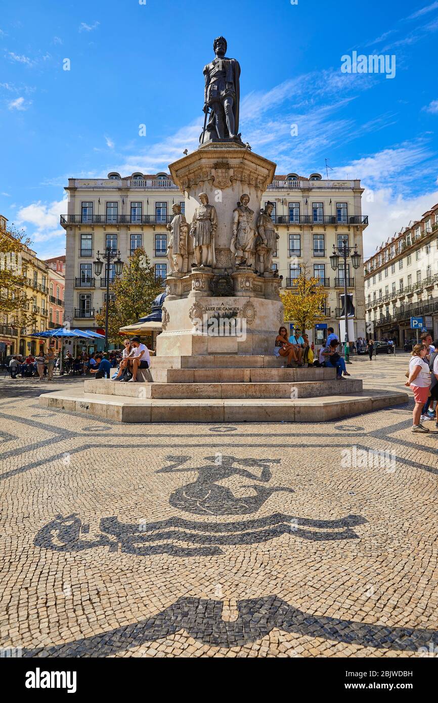 Praça Luis de Camões square with the statue of Luis de Camões and the ...