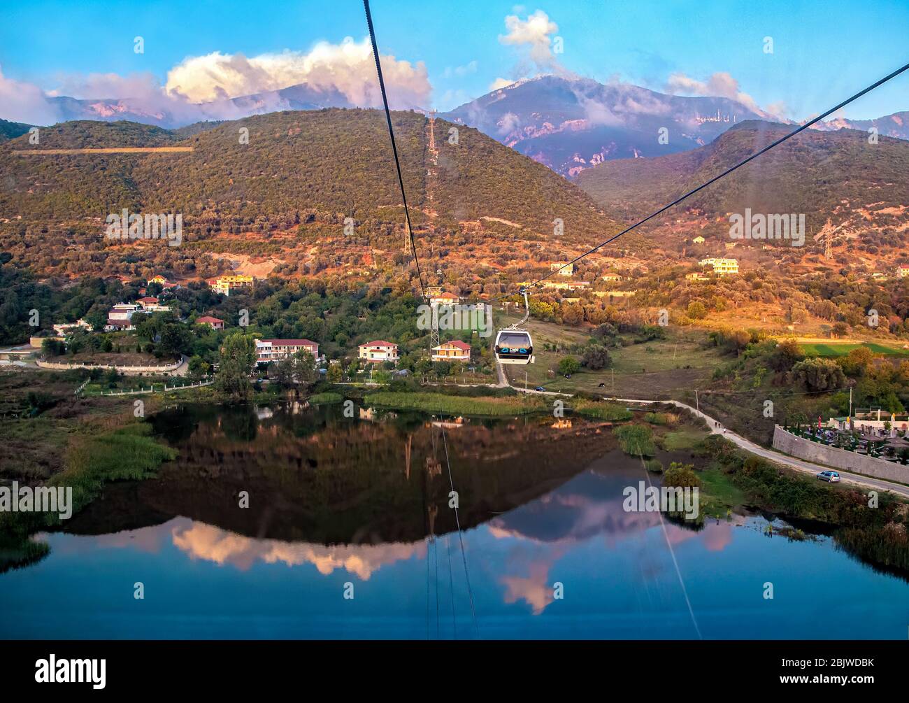 Sunset landscape seen to Dajti mountains from the Dajti Express cable ...