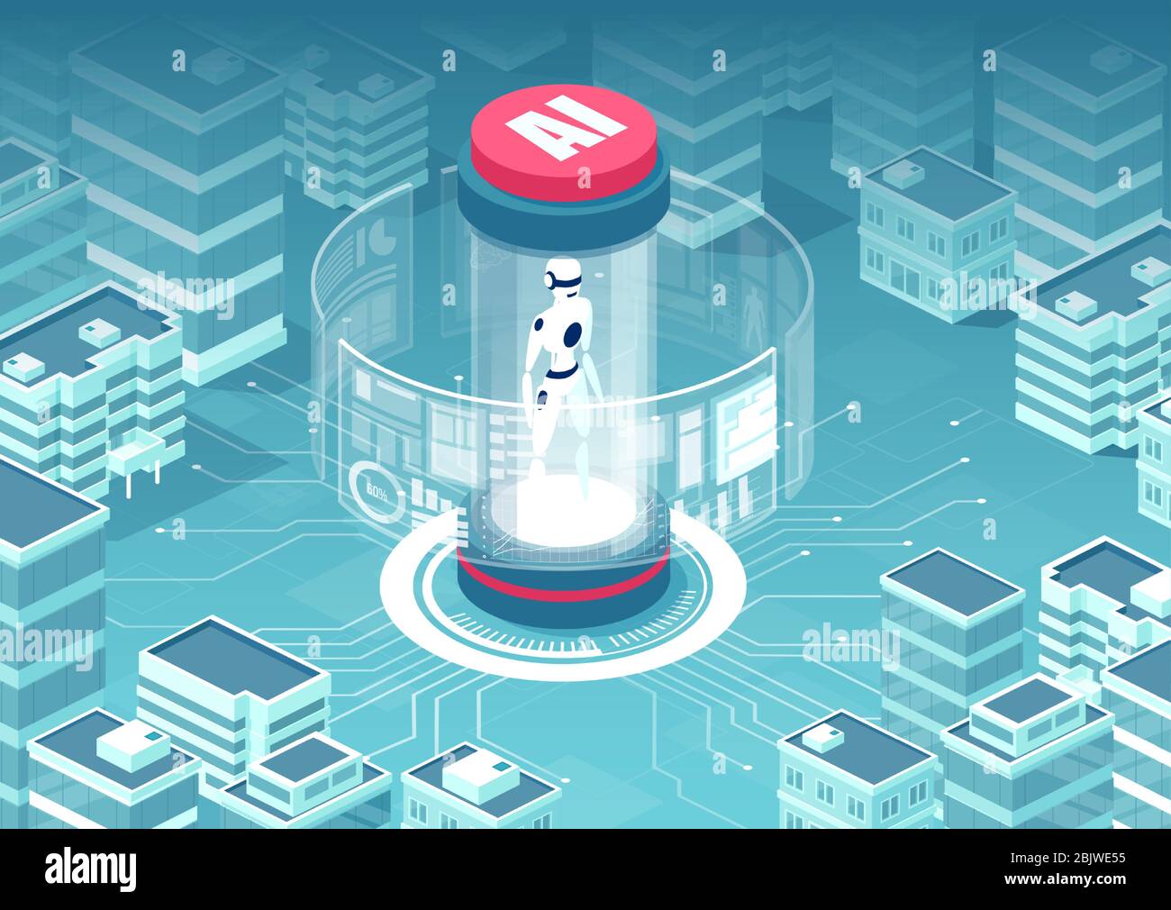 Vector of a smart interconnected digitalized city of the future with ...