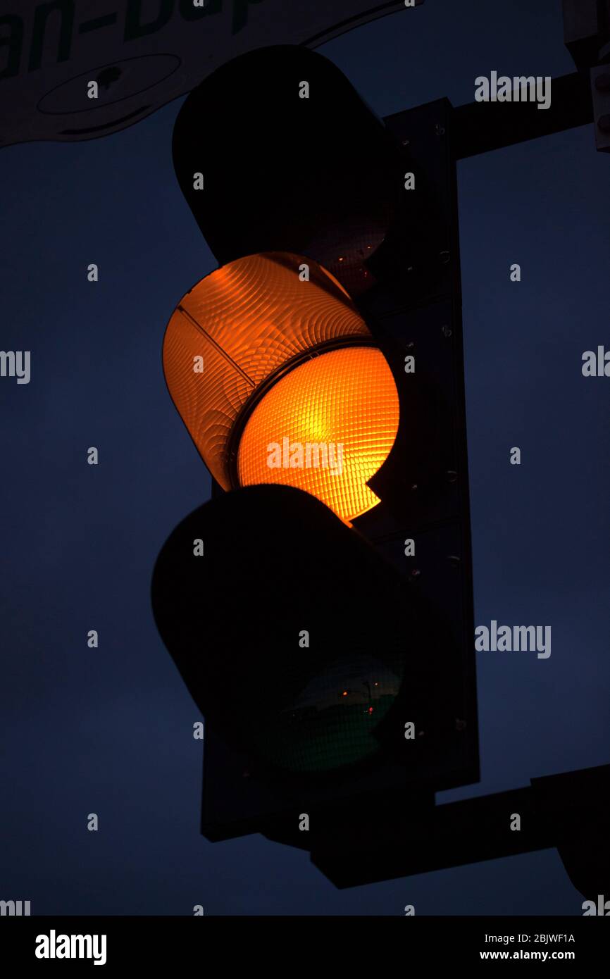 Yellow Traffic Light Night