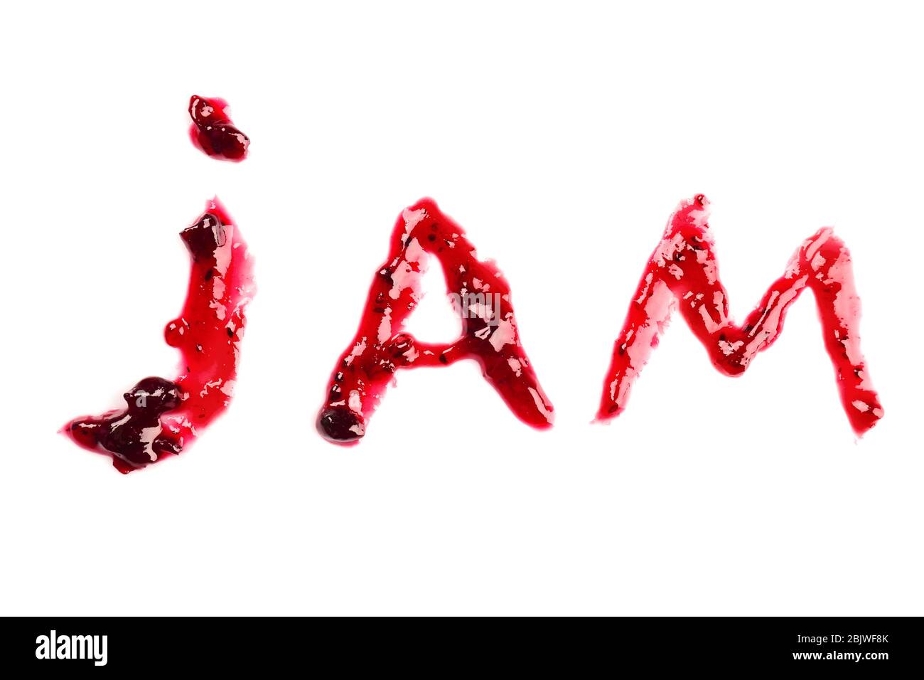Word "JAM" made of sweet jam on white background Stock Photo - Alamy