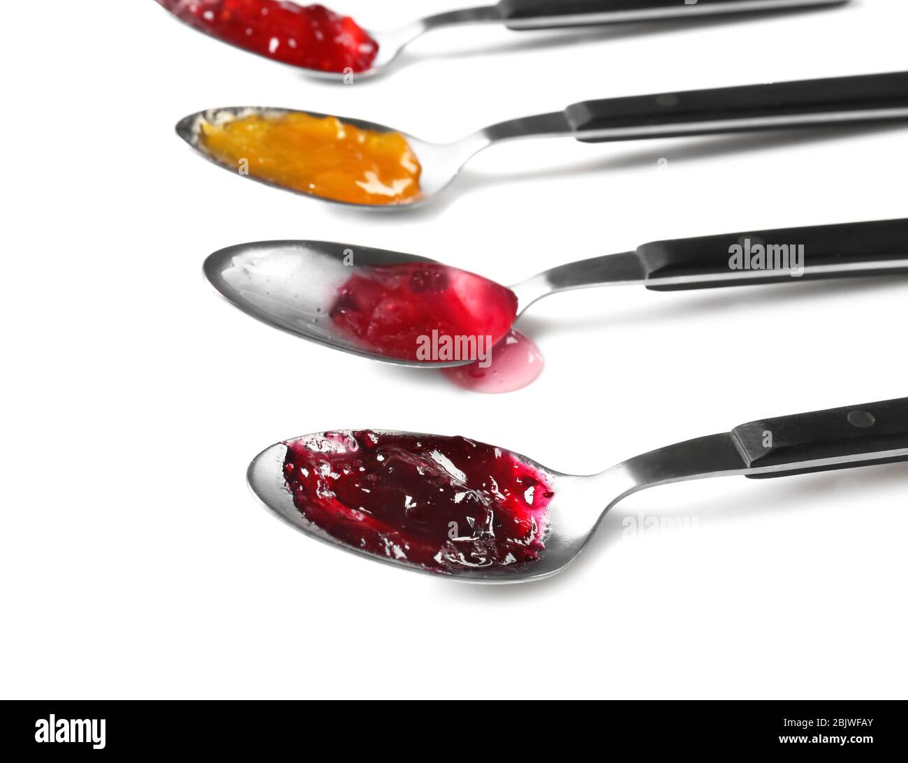 Spoons with different sweet jams on white background Stock Photo - Alamy Spoons with different sweet jams on white background Stock Photo - Alamy