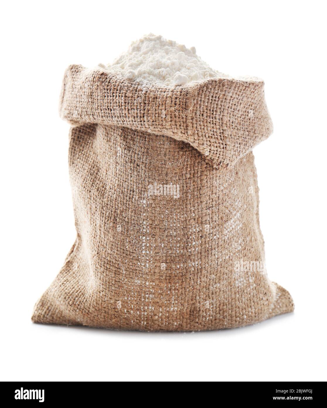 Sack with wheat flour on white background Stock Photo - Alamy