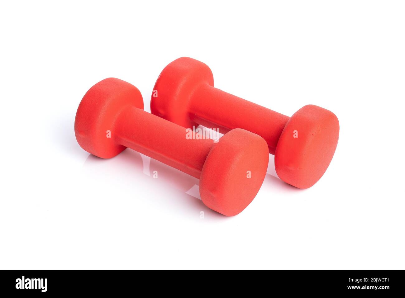 Red dumbbells isolated on white background, fitness concept, sport ...