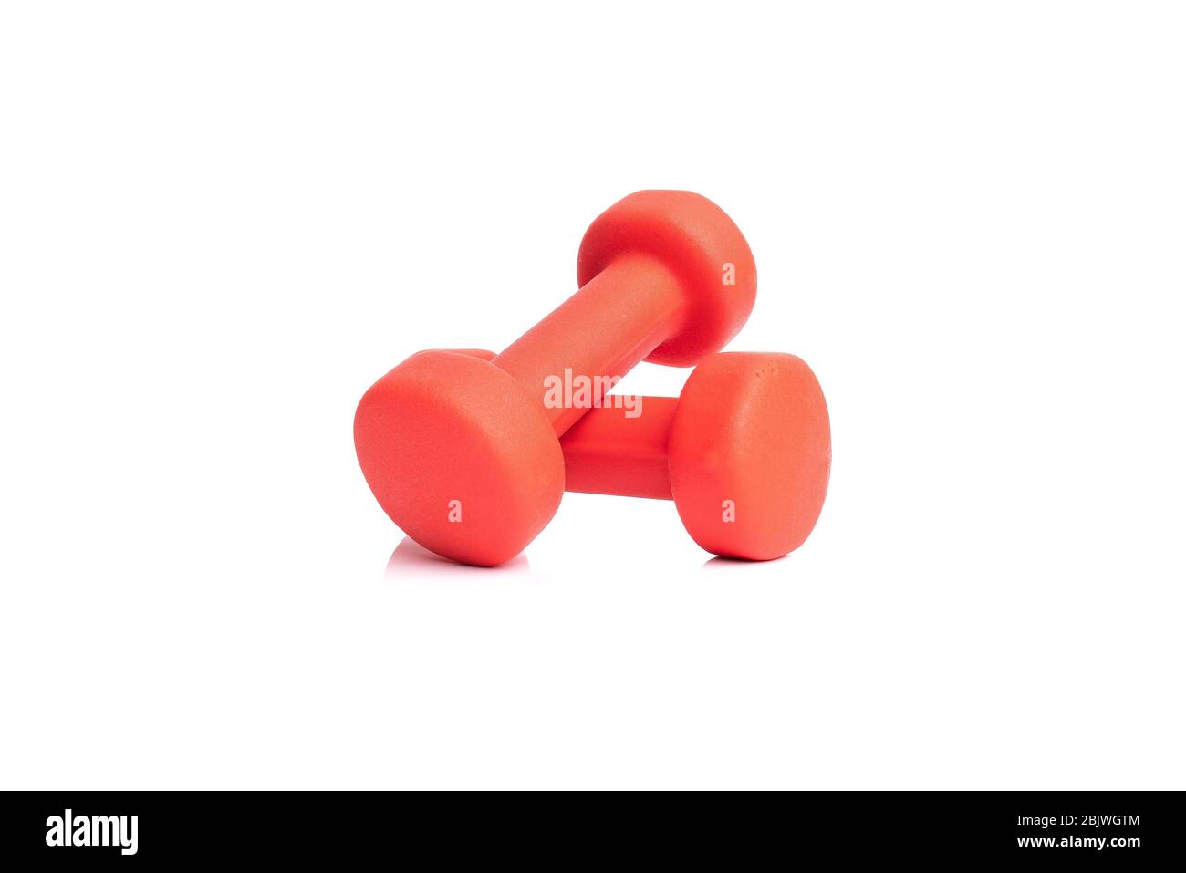 Two red fitness dumbbells isolated on white background Stock Photo - Alamy
